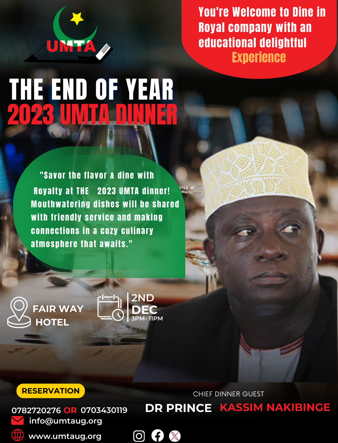 INVITATION TO THE UMTA END OF YEAR DINNER, 2023 #DINING WITH ROYALTY # ...